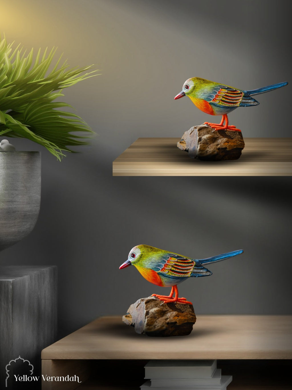 Wooden Bird Table Decor Sculpture – Yellow Verandah