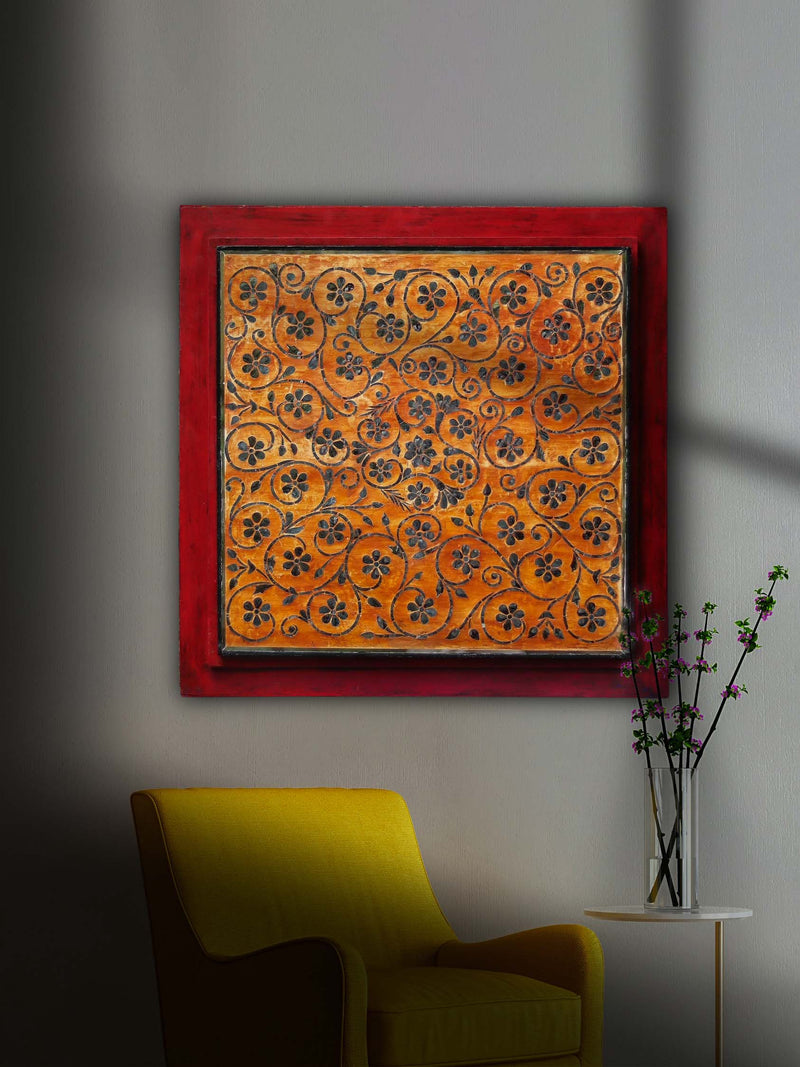 Wooden Carving Tikri Wall Frame – Yellow Verandah