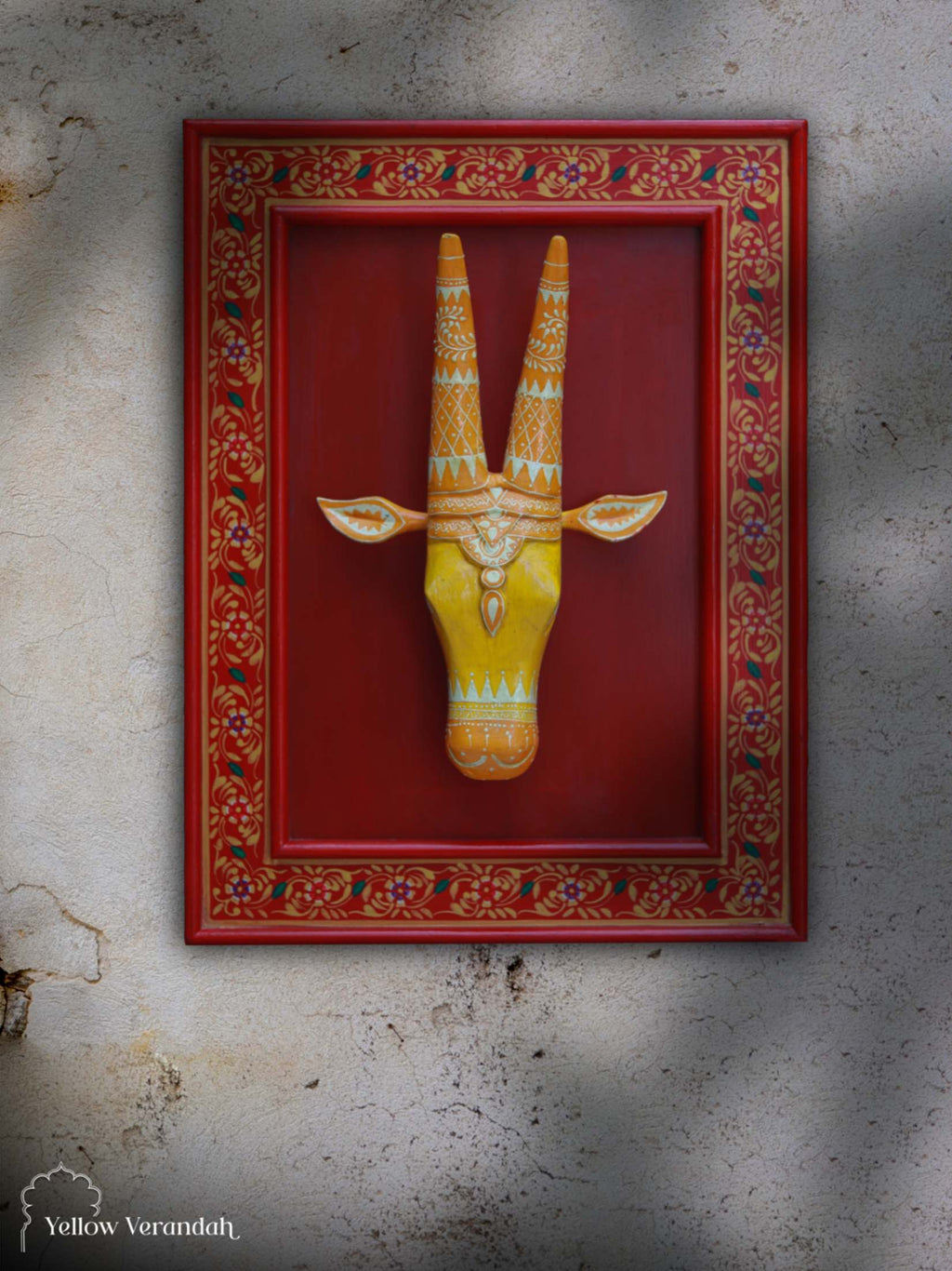 Wooden Wall Frame with Cow Face – Yellow Verandah